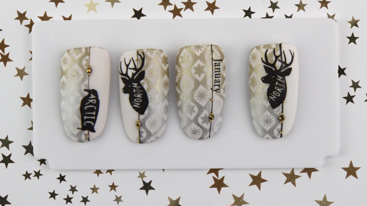 Winter stamping nail art with deer on ombre base - Online course ...