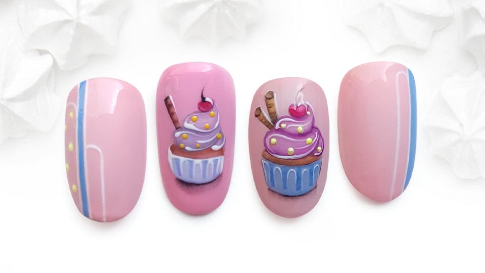 Cute Hand-painted Cupcake Nails - Online course - Nailstamping